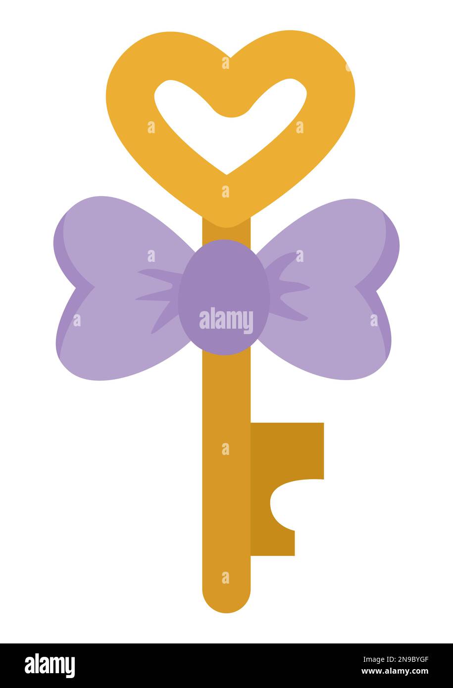 Vector golden key icon. Beautiful lock element tied with purple ribbon ...