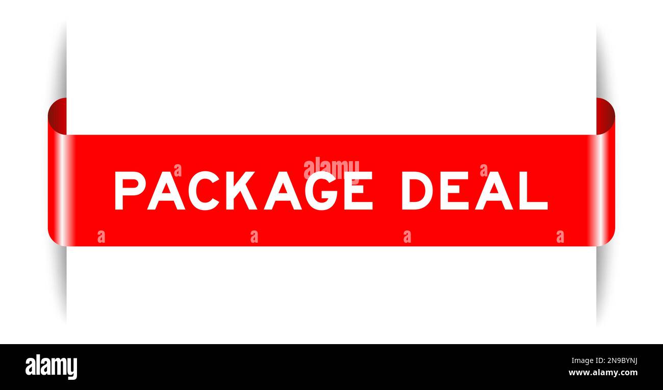 Red color inserted label banner with word package deal on white ...