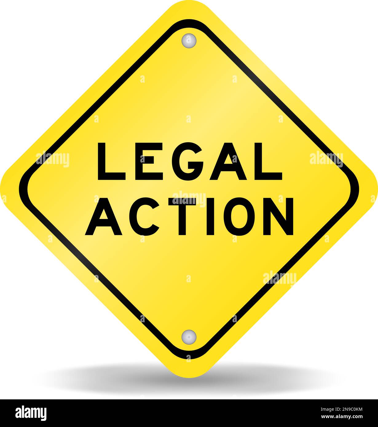 Yellow color transportation sign with word legal action on white ...