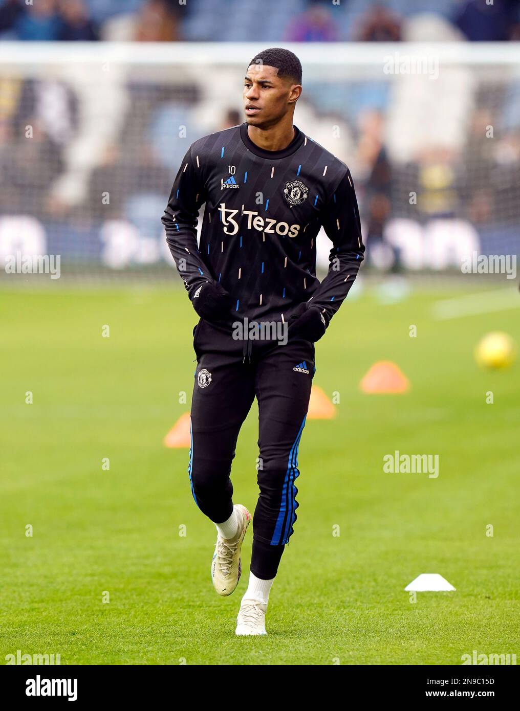 Manchester United's Marcus Rashford warms up before the Premier League ...