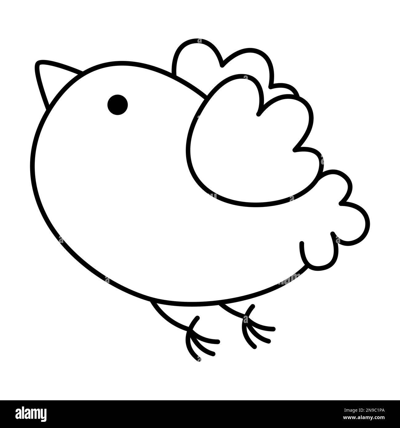 Vector black and white kawaii flying bird icon for kids. Cute line ...