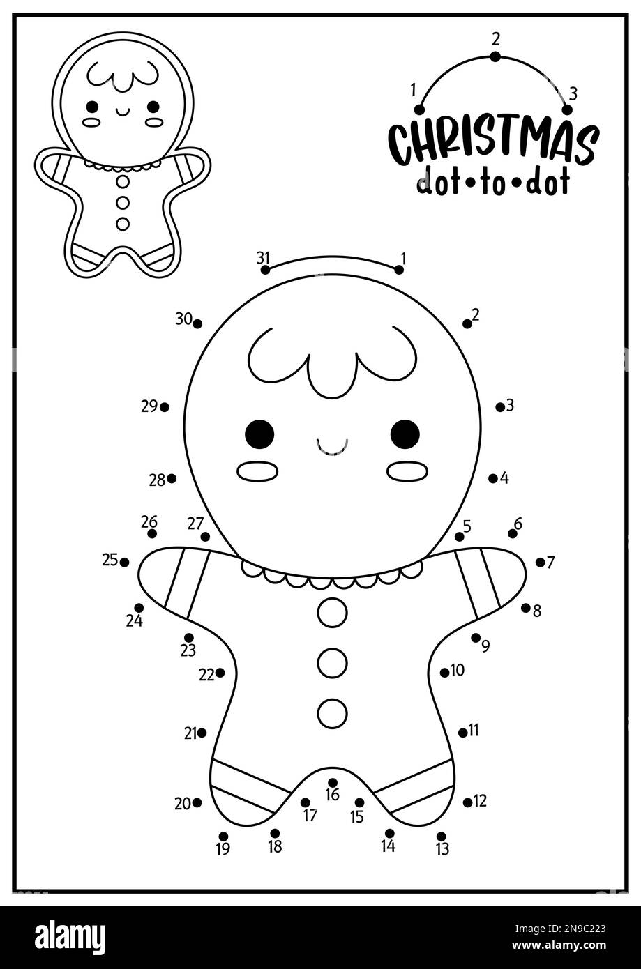 Vector Christmas dot-to-dot and color activity with cute kawaii ...