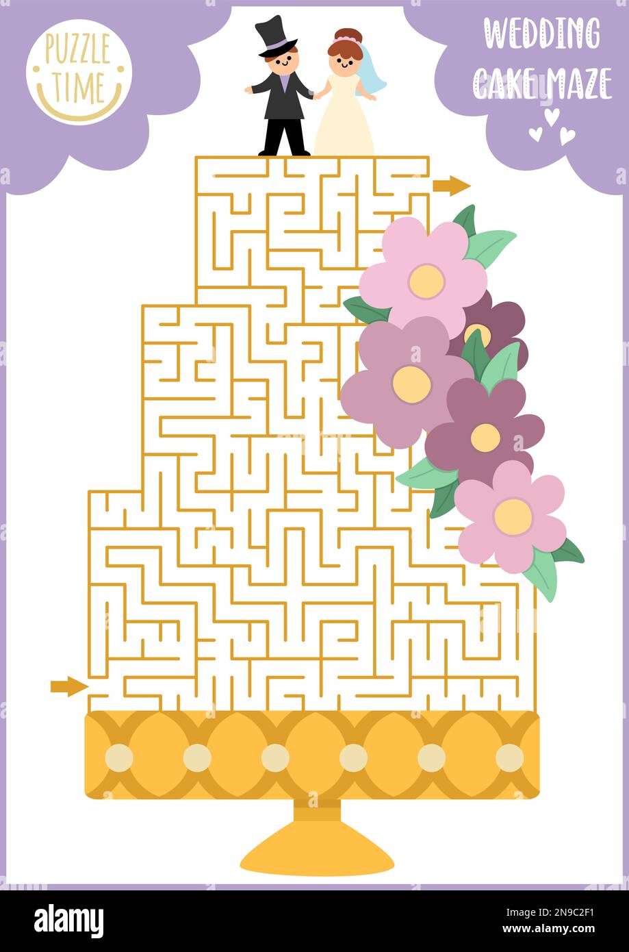 Wedding maze for kids with big cake, bride and groom figurines ...