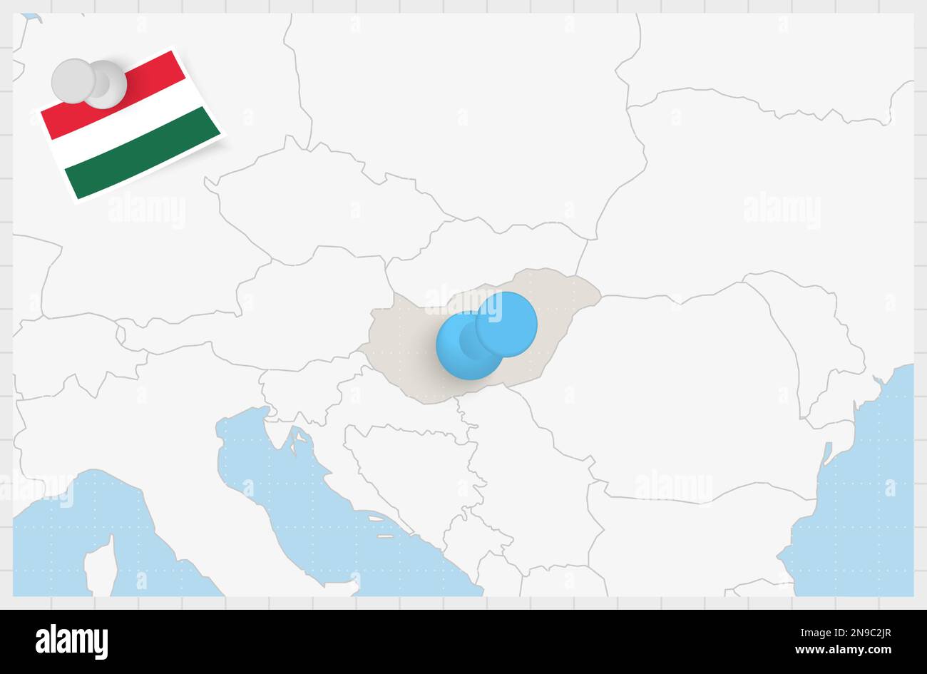 Map of Hungary with a pinned blue pin. Pinned flag of Hungary, vector ...