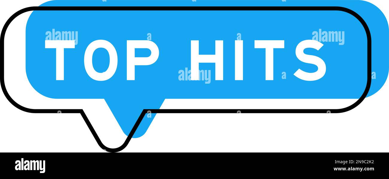 Speech banner and blue shade with word top hits on white background ...