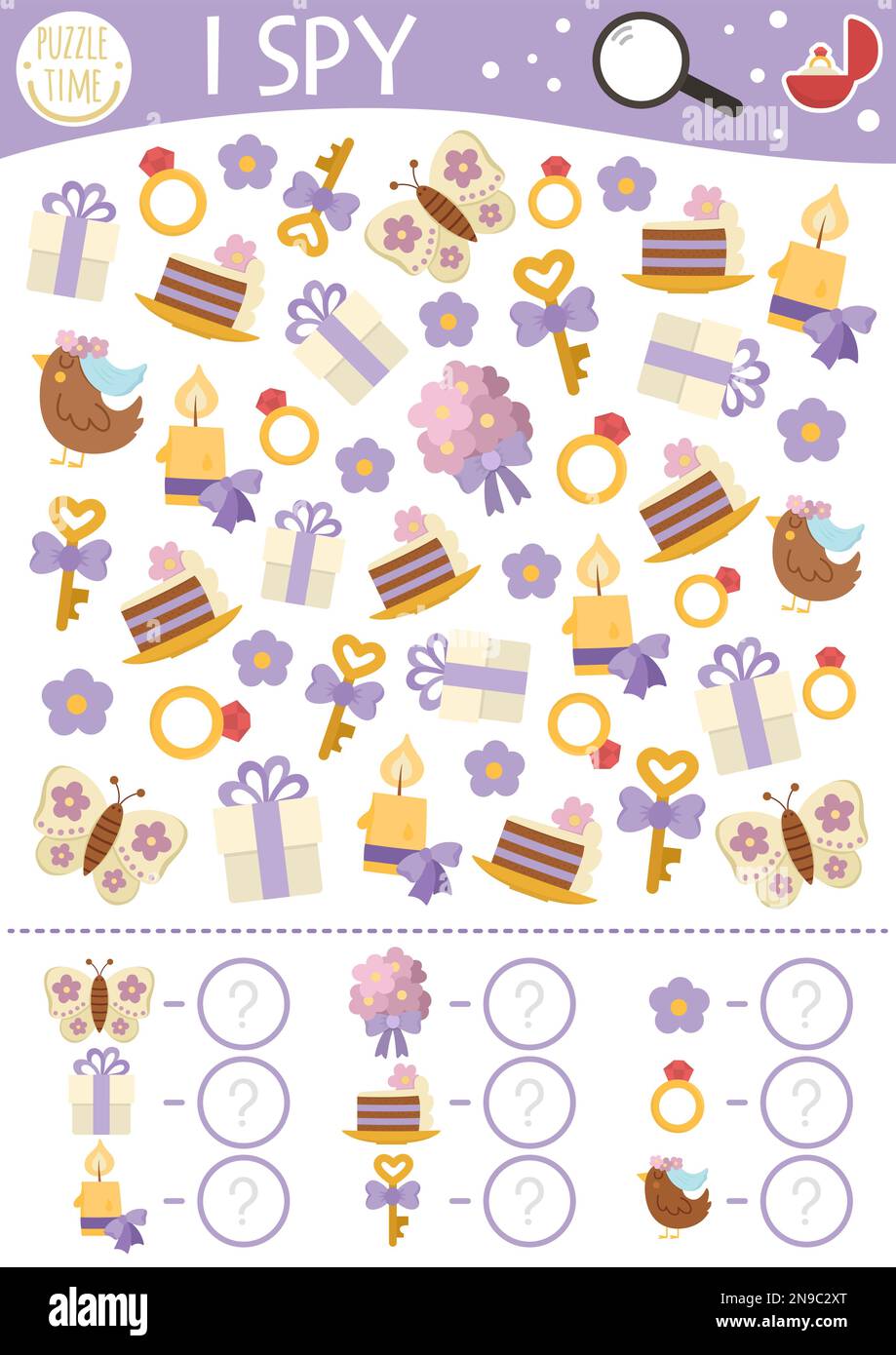 Wedding I spy game for kids. Searching and counting activity with ...