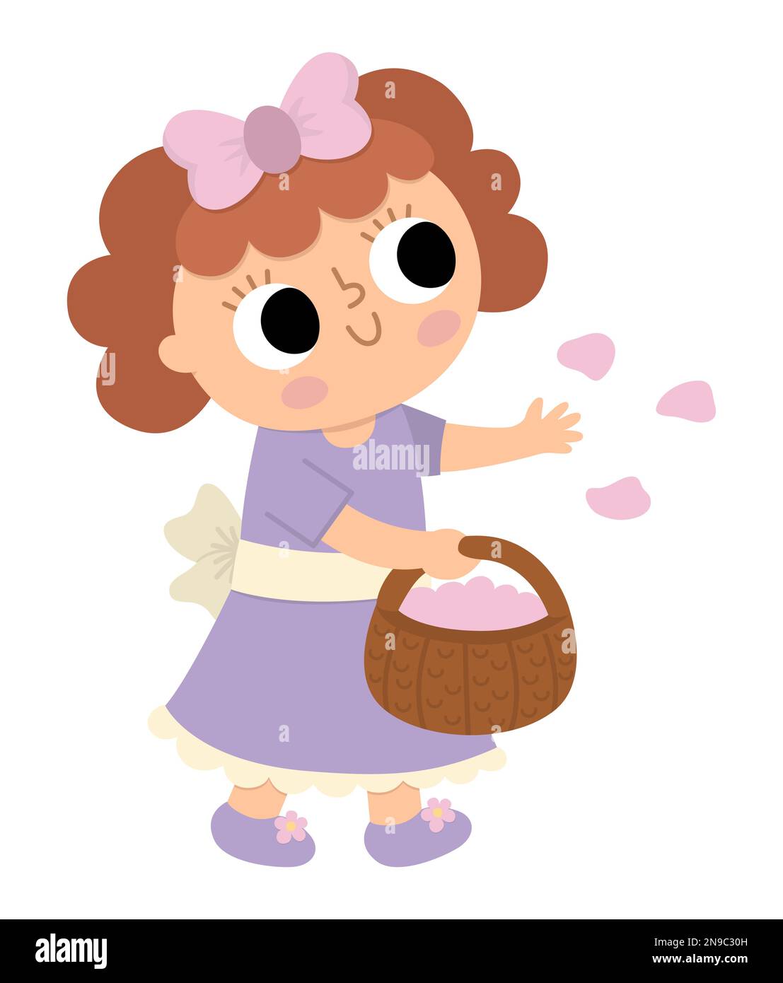 Vector little bridesmaid illustration. Cute tiny girl in purple dress ...