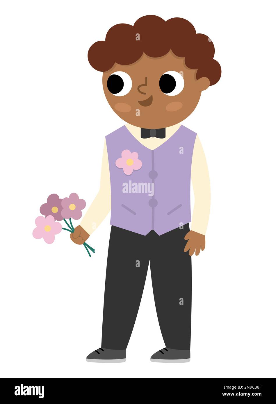 Vector bridegroom illustration. Cute dark skin and hair boy in glasses ...