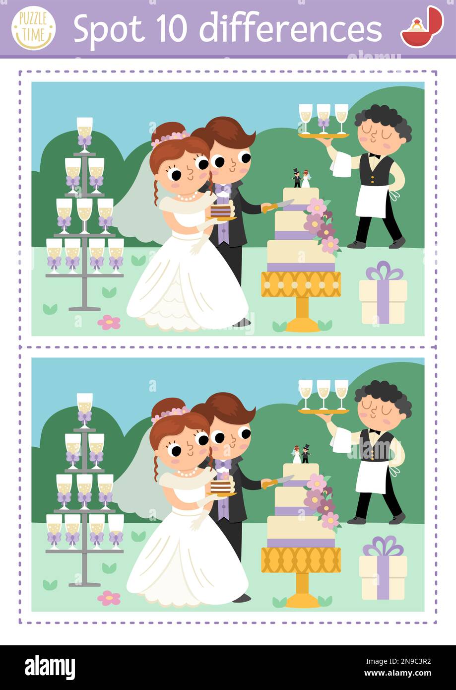 Find differences game for children. Wedding educational activity with ...