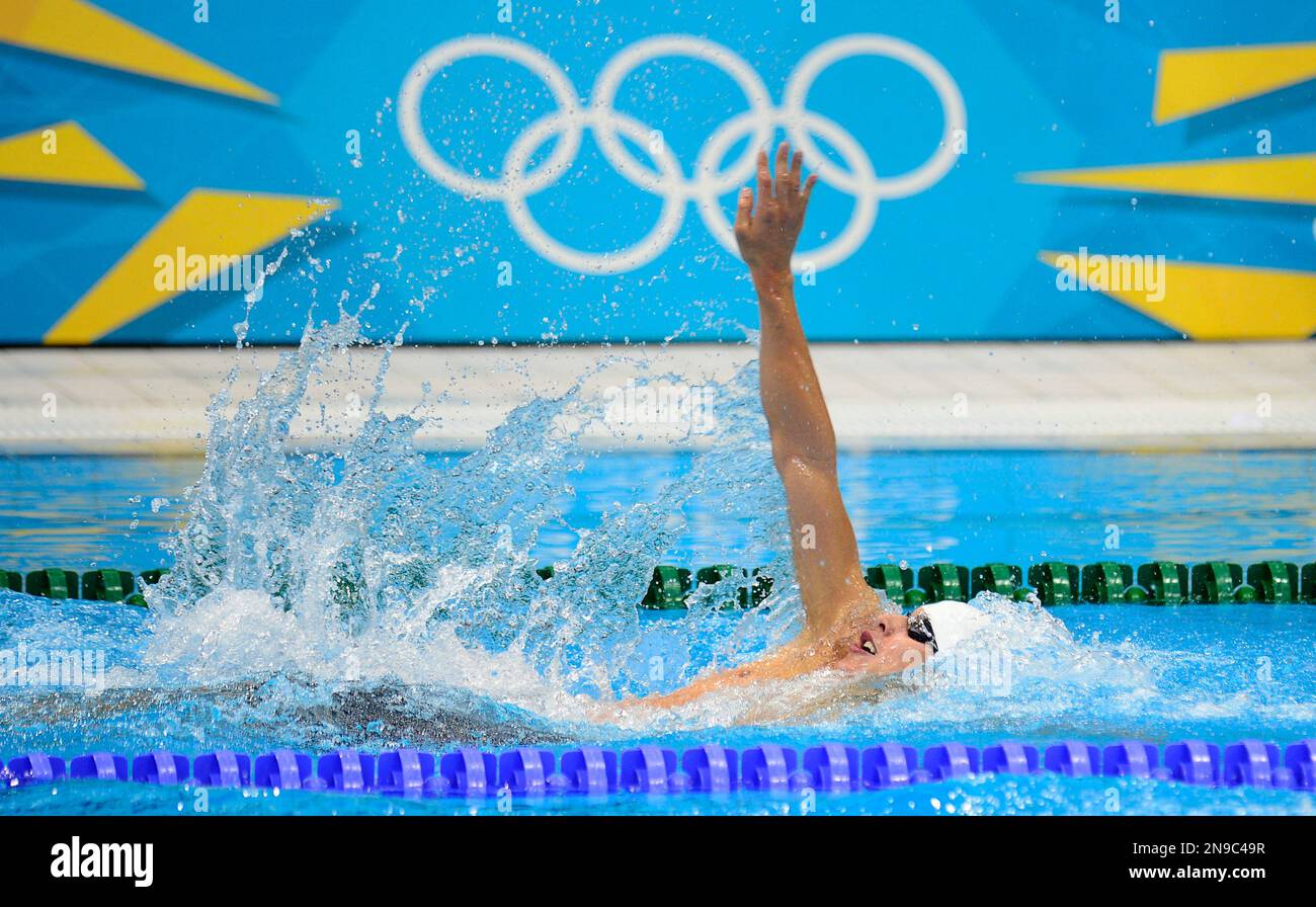 Canada's Alec Page races the men's 400 metre medley heat at the Aquatic ...