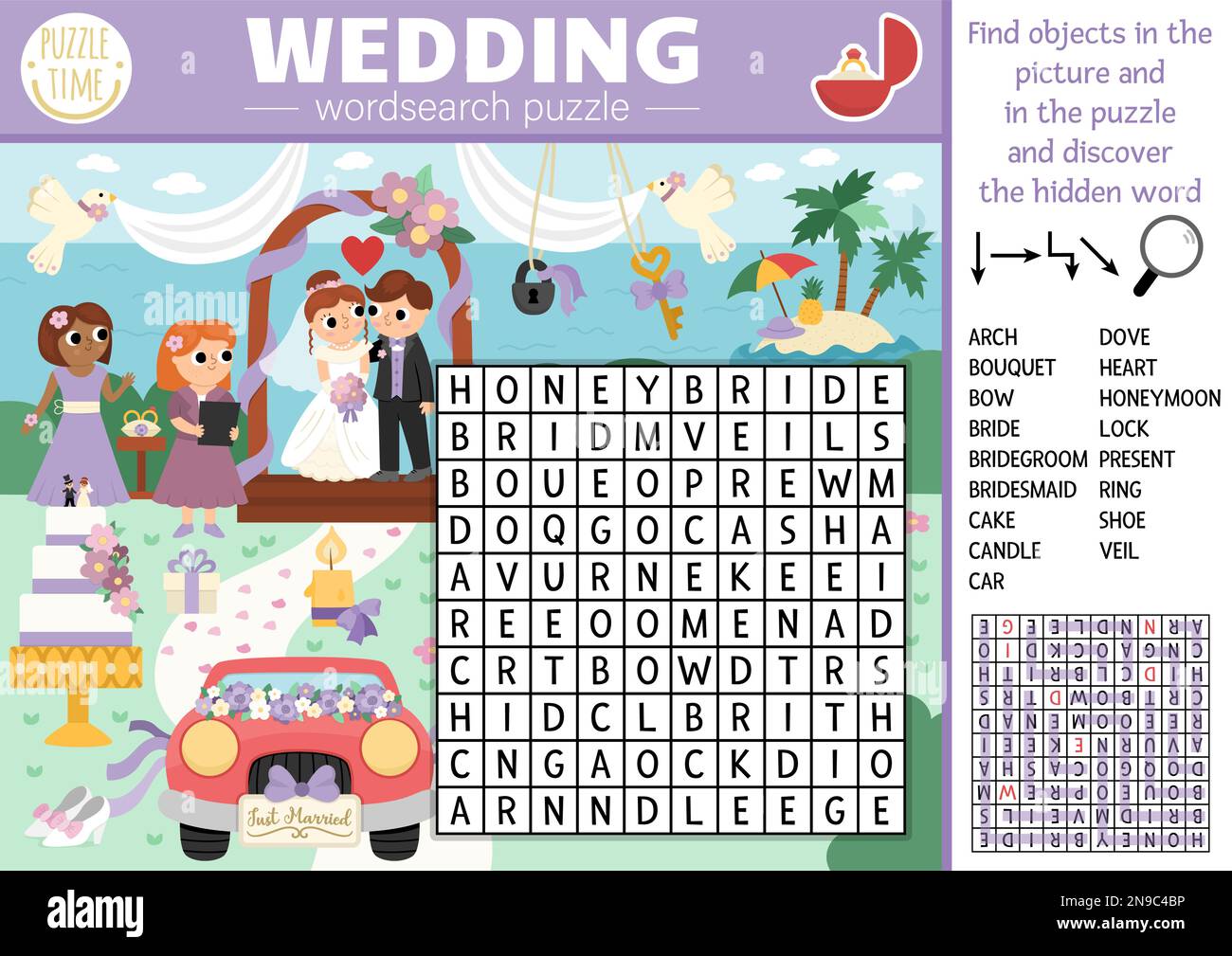 Vector wedding wordsearch puzzle for kids. Word search quiz with ...