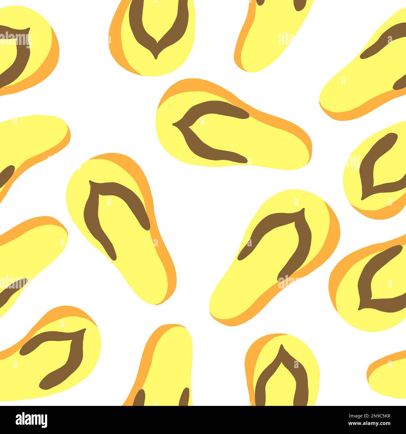 Yellow Flip-flops. Beach shoes. Seamless pattern. Vector illustration in cartoon flat style ...
