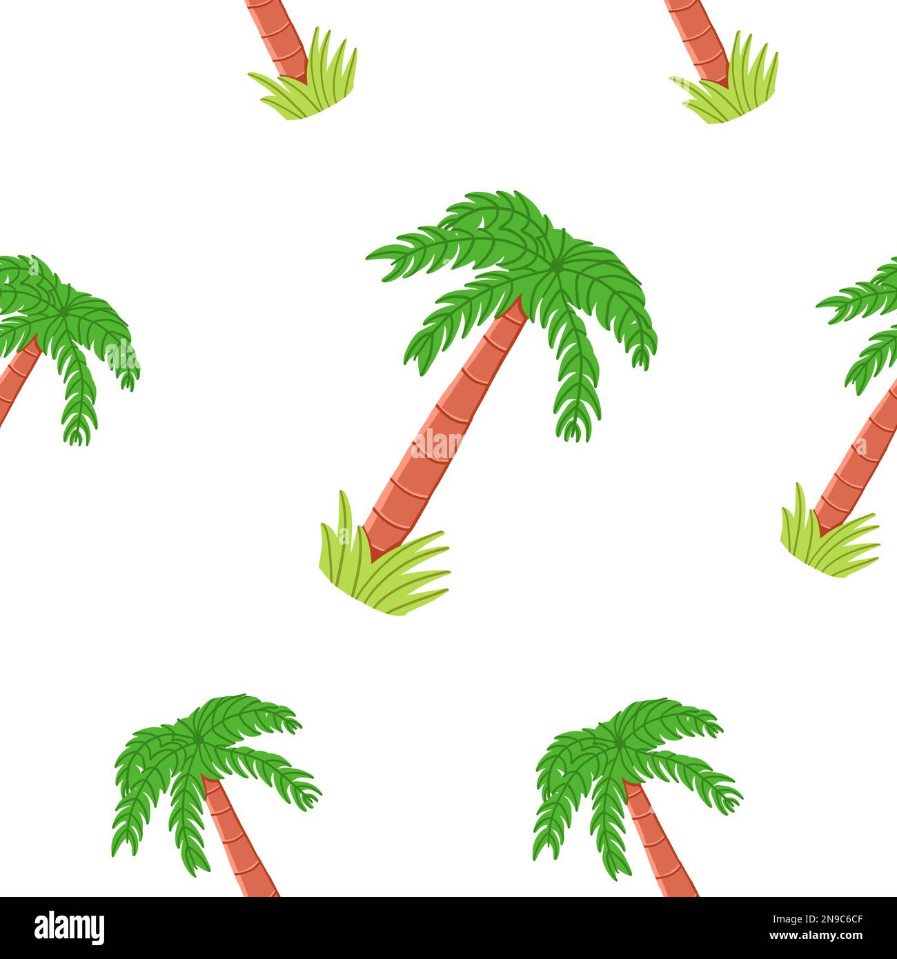 Palm tree seamless pattern. Hand drawn vector illustration in cartoon ...