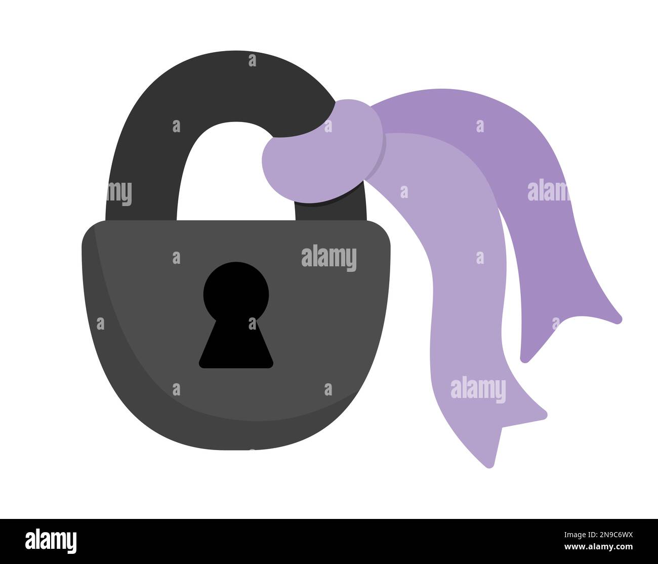 Vector lock icon. Beautiful lock element tied with purple ribbon ...