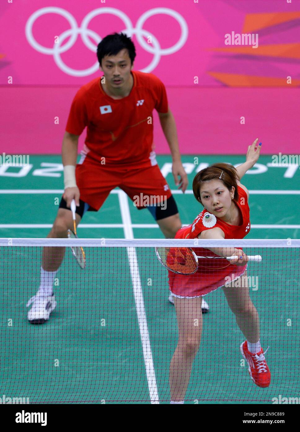 Japan's Reiko Shiota, right, and Shintaro Ikeda, play against Canada's ...