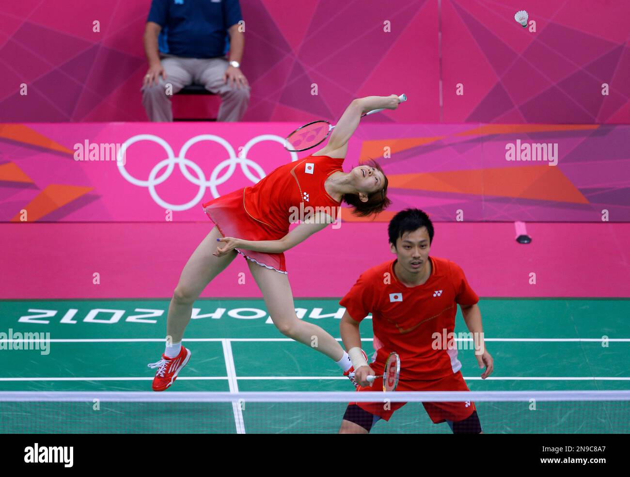 Japan's Reiko Shiota, left, and Shintaro Ikeda, play against Canada's ...