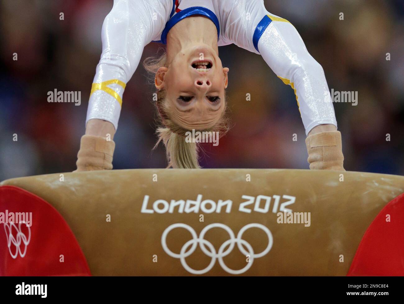 Romania's gymnast Sandra Raluca Izbasa performs on the vault during the ...