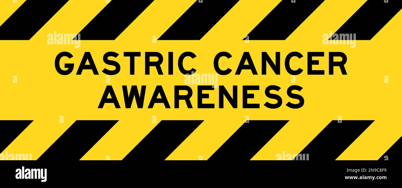 Yellow and black color with line striped label banner with word gastric ...