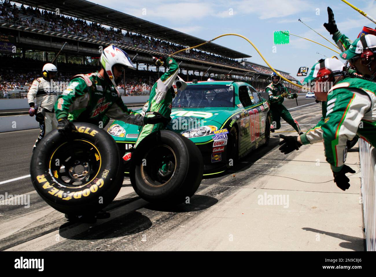 Dale Earnhardt Jr., makes a pit stop during the NASCAR Sprint Cup ...