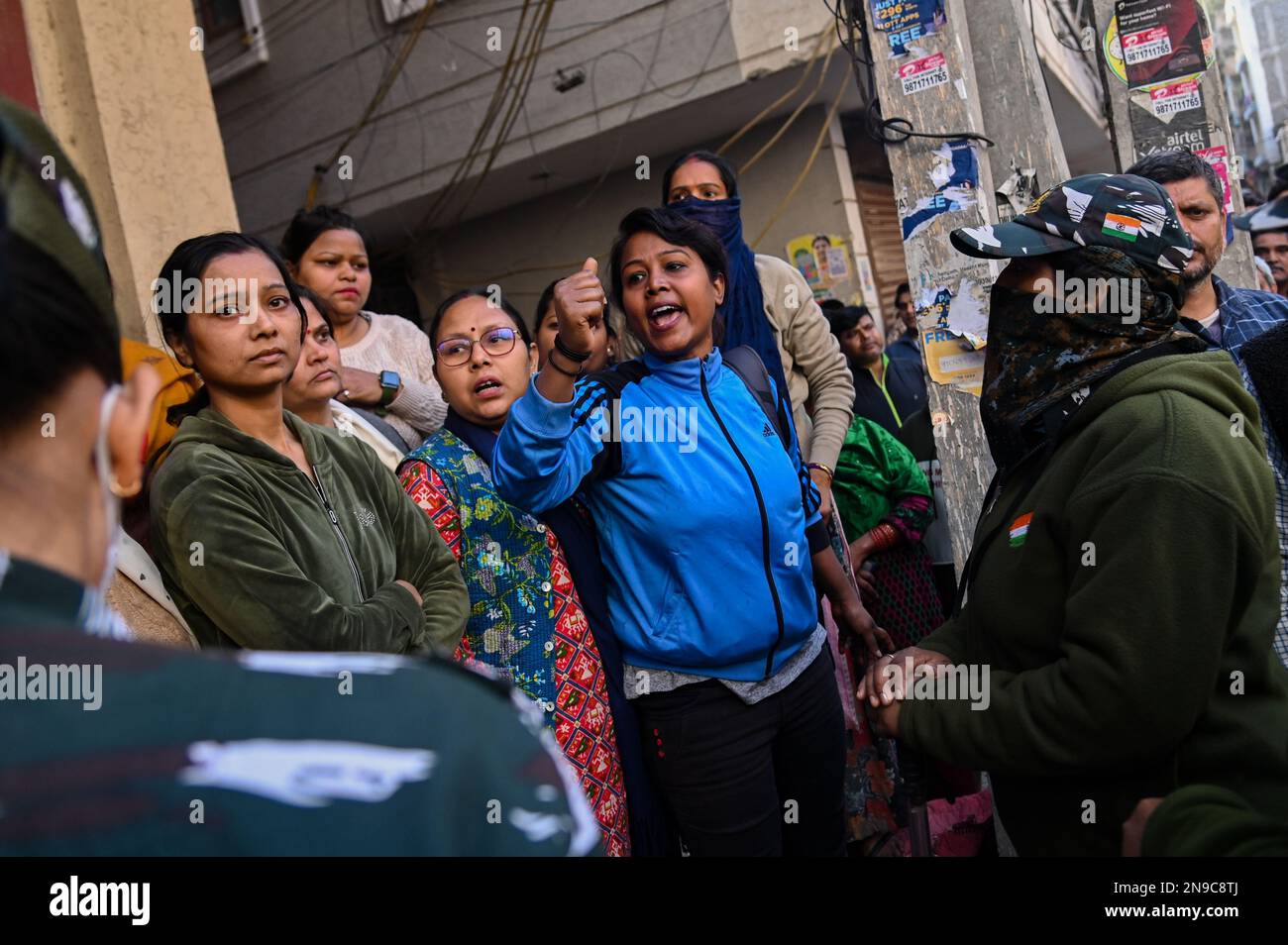 New Delhi, Delhi, India. 12th Feb, 2023. A local resident shout slogans ...