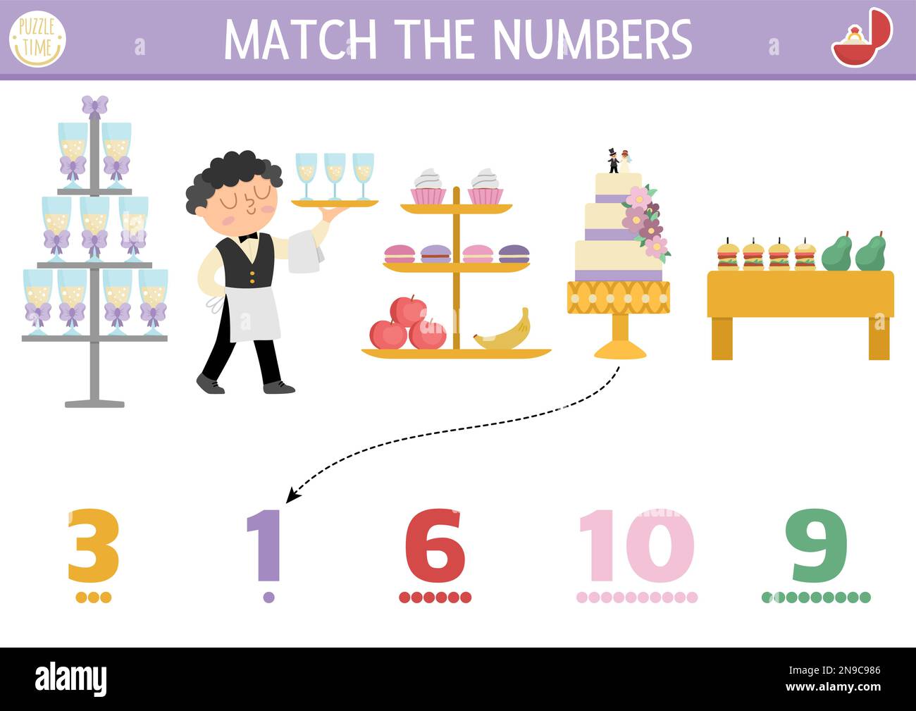 Match the numbers wedding game with waiter and candy bar food. Marriage ...