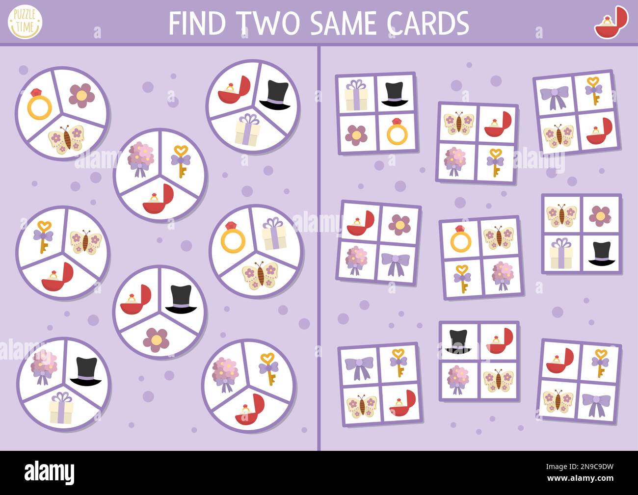 Find two same cards with wedding objects. Marriage ceremony matching ...
