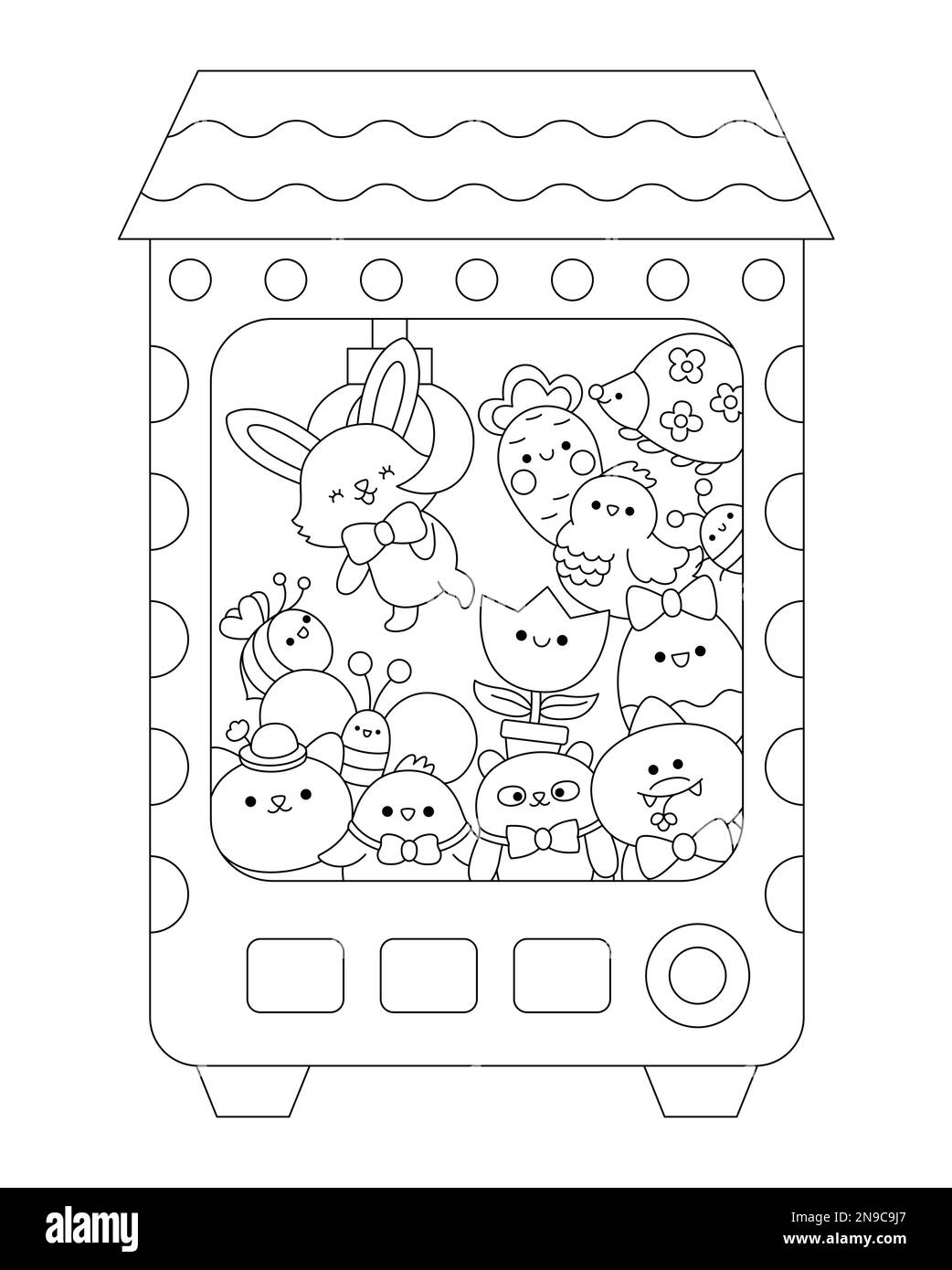 Vector black and white kawaii toy vending machine with Easter toys ...