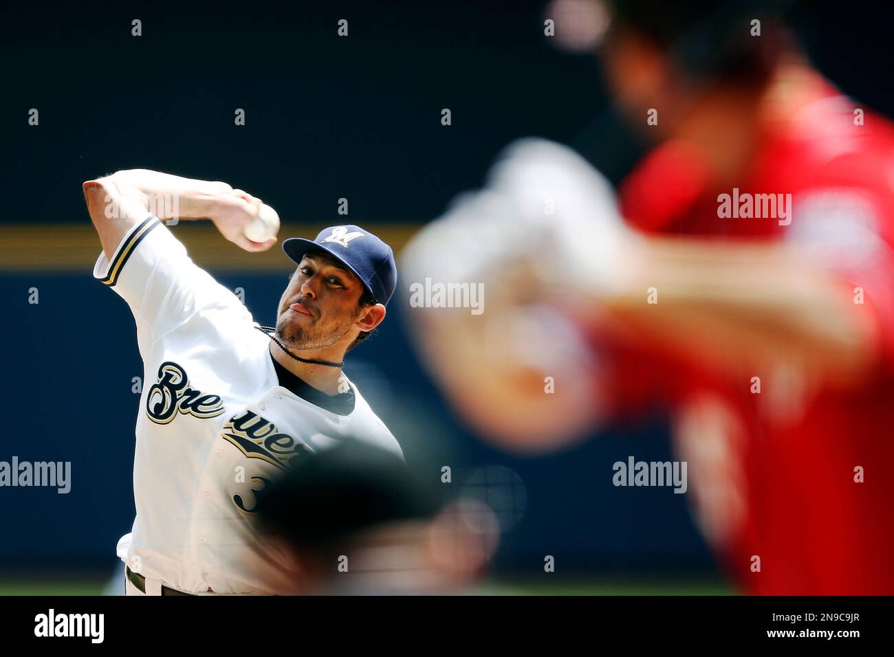 Milwaukee Brewers starting pitcher Mark Rogers throws against the ...