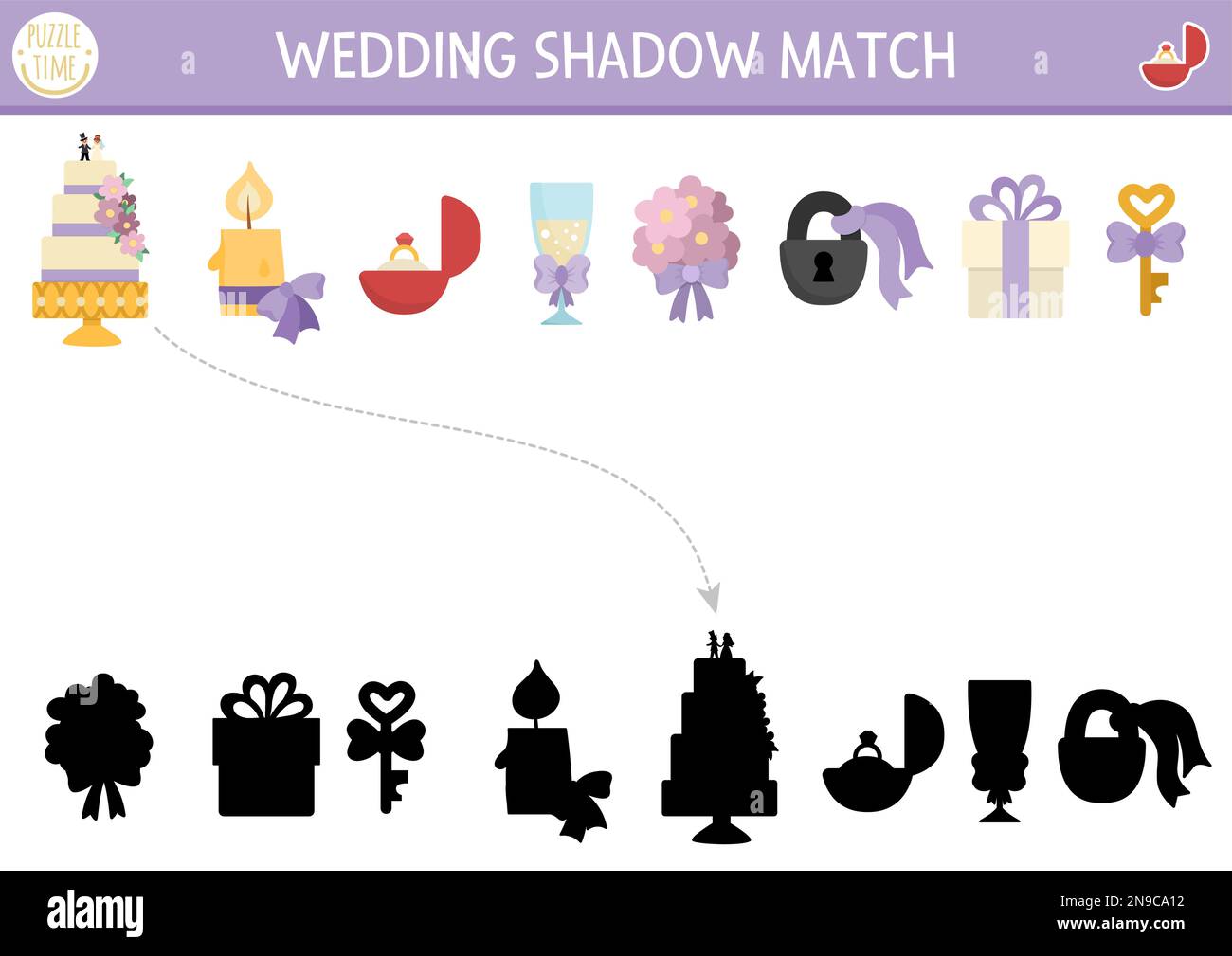 Wedding shadow matching activity with cute bride and groom symbols ...