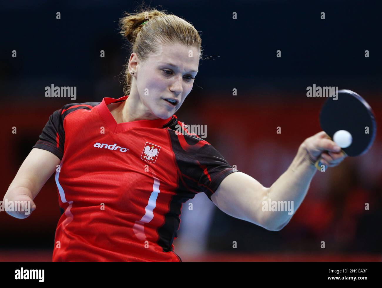Natalia Partyka of Poland, competes against Li Jie of the Netherlands ...