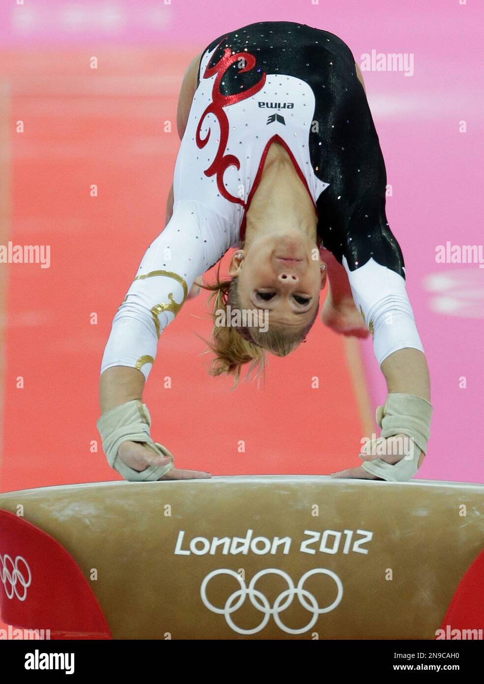 German gymnast Elisabeth Seitz performs on the vault during the ...