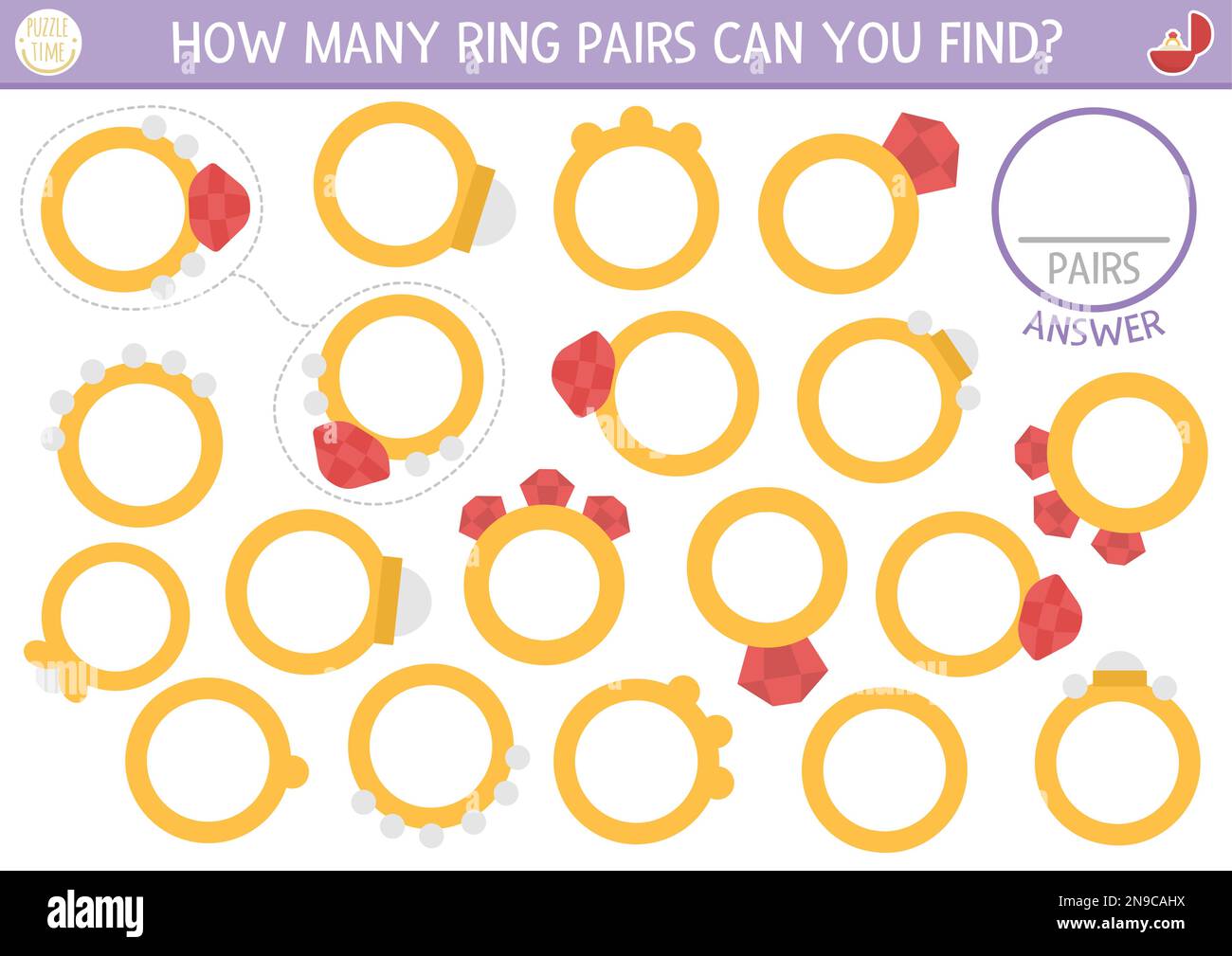 Find two same wedding rings. Marriage ceremony matching activity for ...