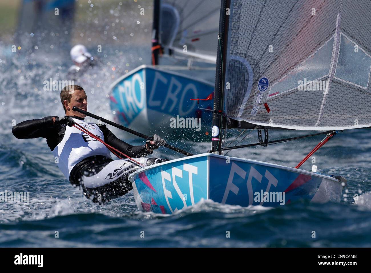 Estonia's Deniss Karpak competes during the finn dinghy class race 2 at ...