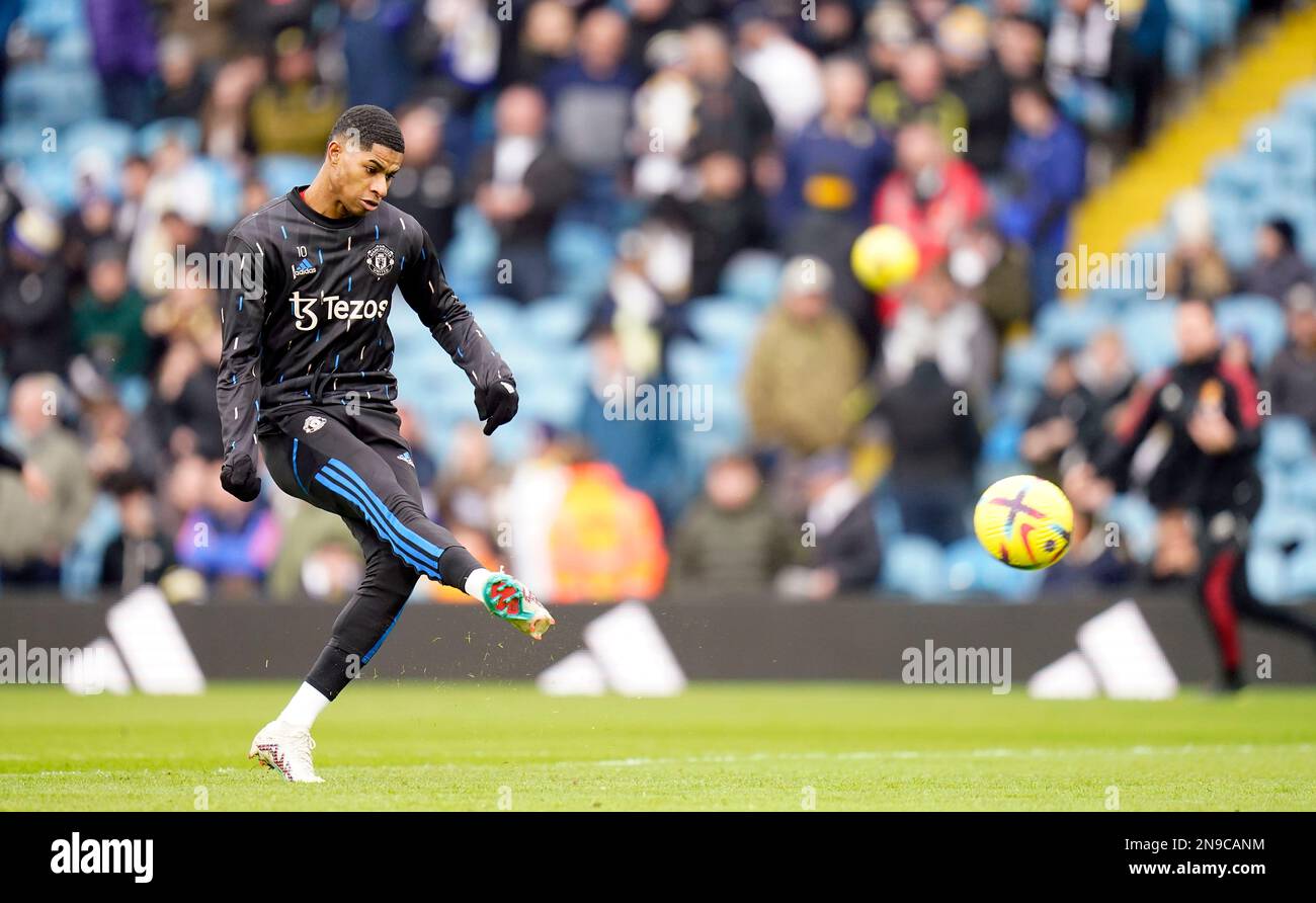 Manchester United's Marcus Rashford warms up before the Premier League ...