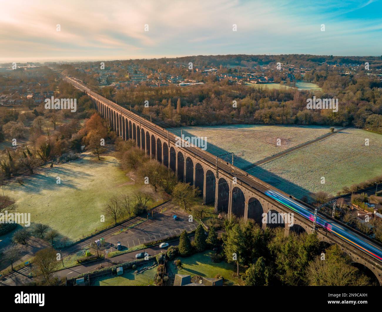 Commuter Train in the UK Aerial View Stock Photo - Alamy