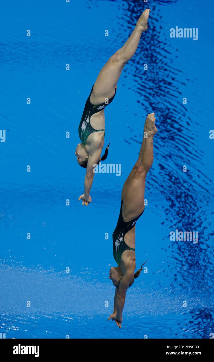 Anabelle Smith and Sharleen Stratton, top, from Australia compete ...