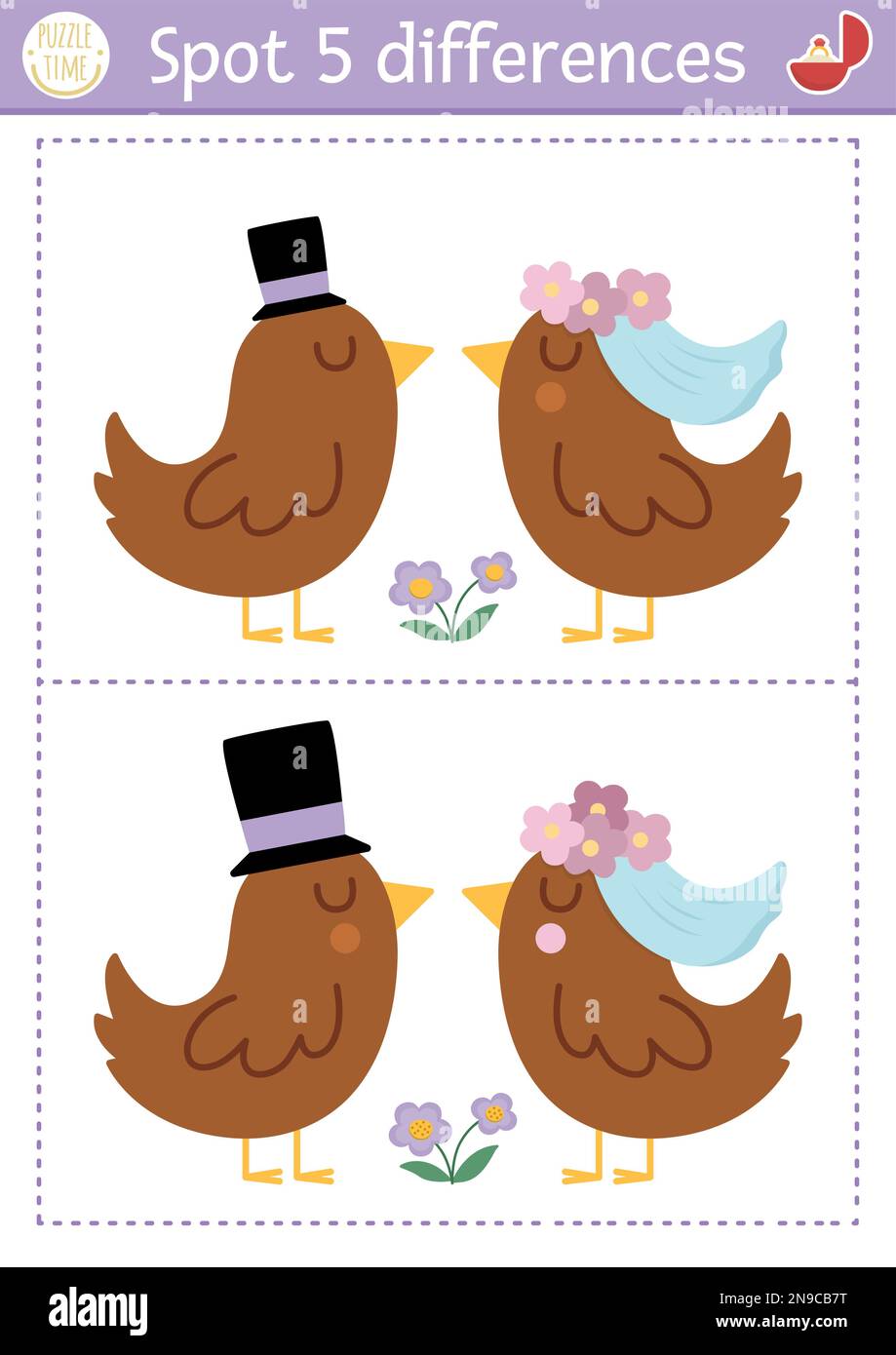 Find differences game for children. Wedding educational activity with ...