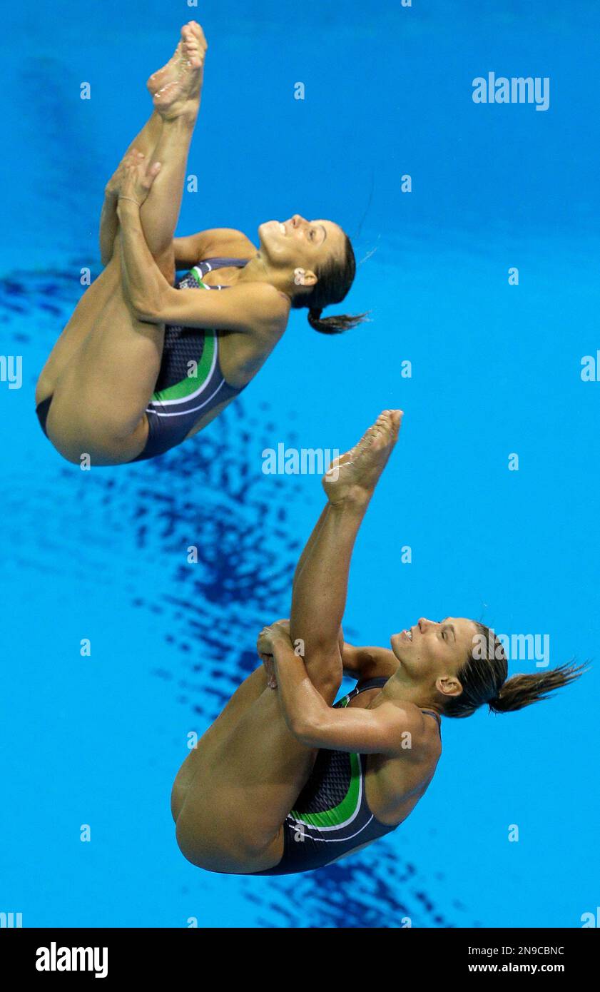 Tania Cagnotto, front, and Francesca Dallape, rear, compete during the ...