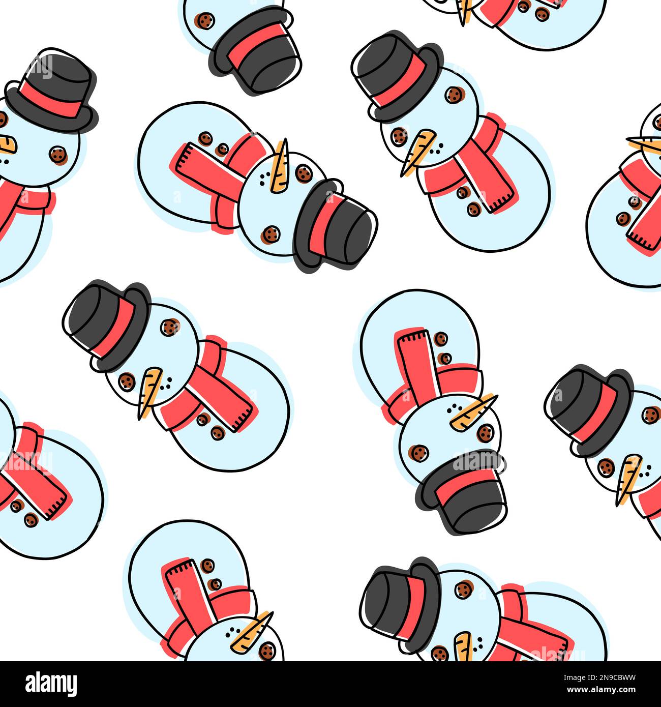 Christmas and New Year snowman seamless pattern in cartoon flat style ...