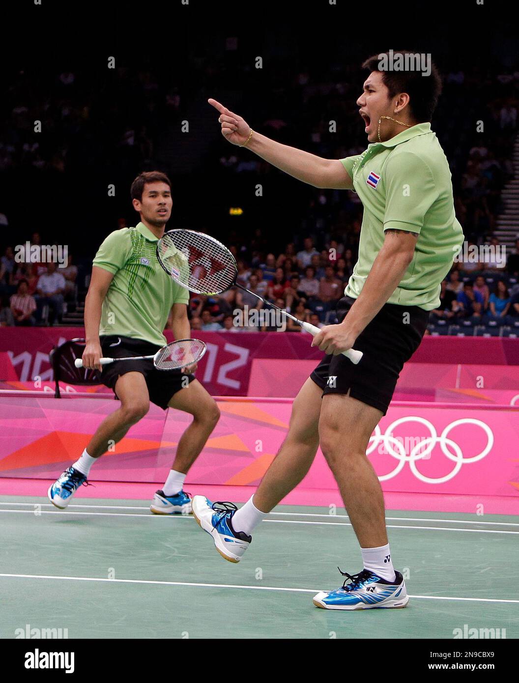 Thailand's Isara Bodin, right, celebrates a point as his teammate ...