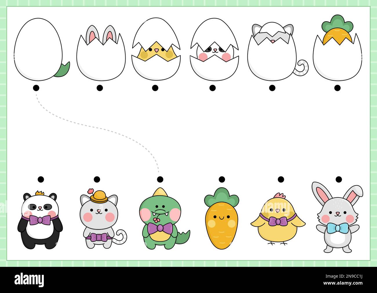 Easter matching activity for children with kawaii animals hiding in ...