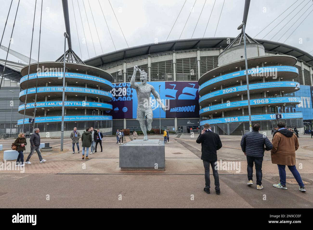 Sergio Agüero statue outside the Edited Stadium during the Premier ...