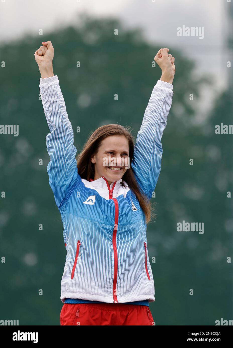 Slovakia's Danka Bartekova celebrates her bronze medal victory, won in ...