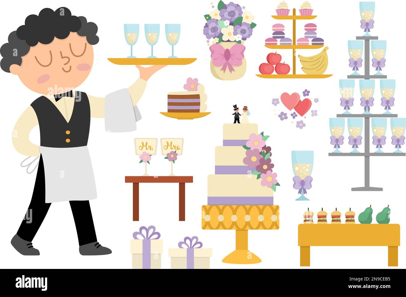 Vector Wedding Candy Bar Set Cute Marriage Sweet Table Or Buffet