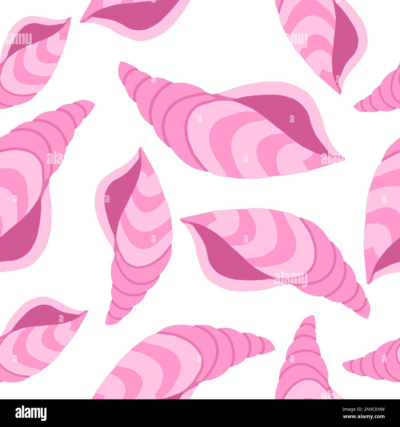 Pink ocean sea shell. Seamless pattern. Vector illustration in cartoon ...