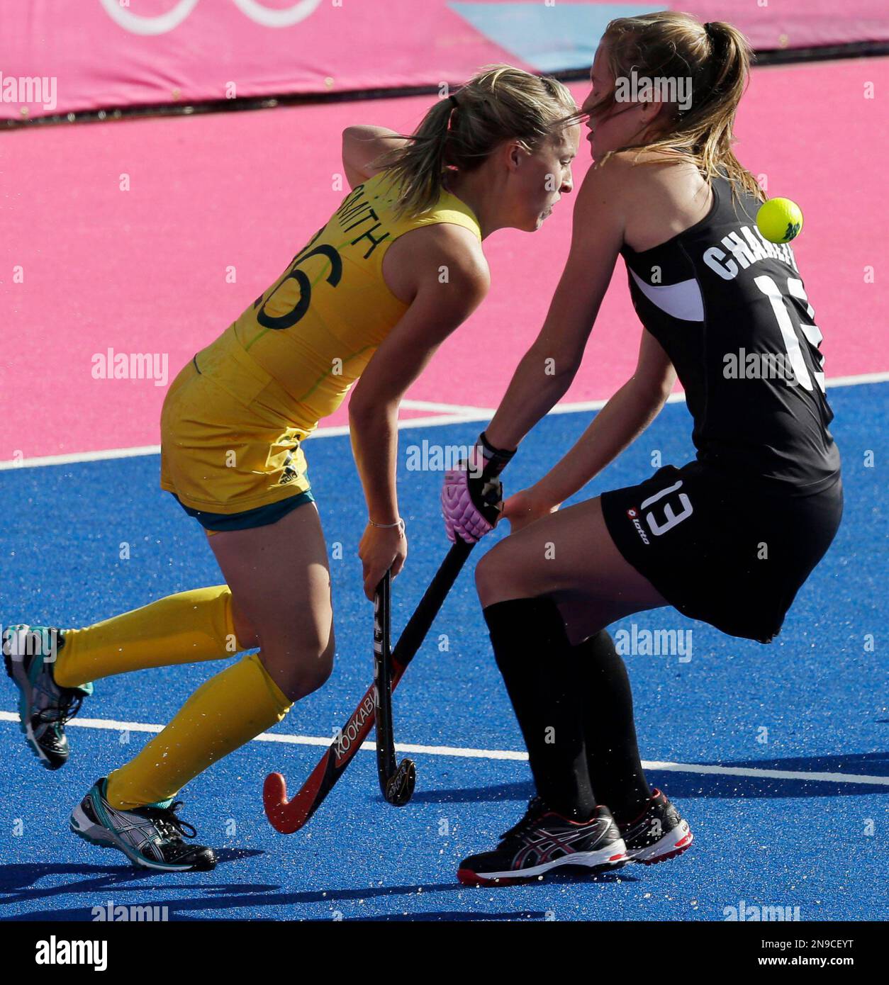 New Zealand's Samantha Charlton, right, and Australia's Emily Smith ...