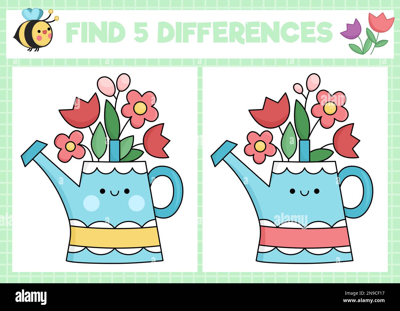 Garden kawaii find differences game for children. Attention skills ...