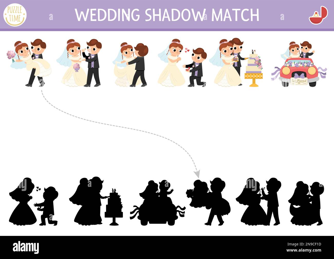 Wedding shadow matching activity with bride and groom. Marriage ...