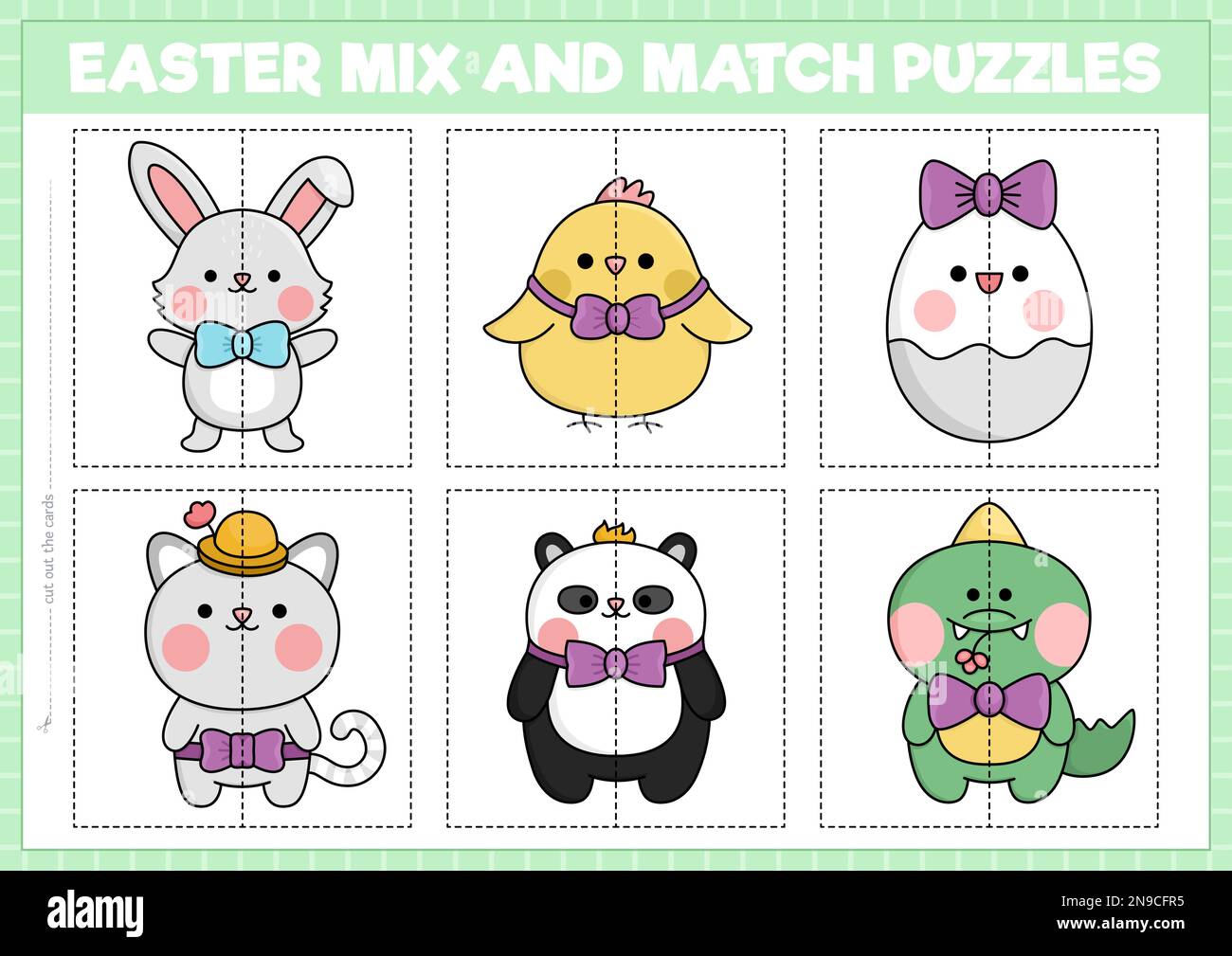 Vector Easter mix and match puzzle with cute kawaii characters ...