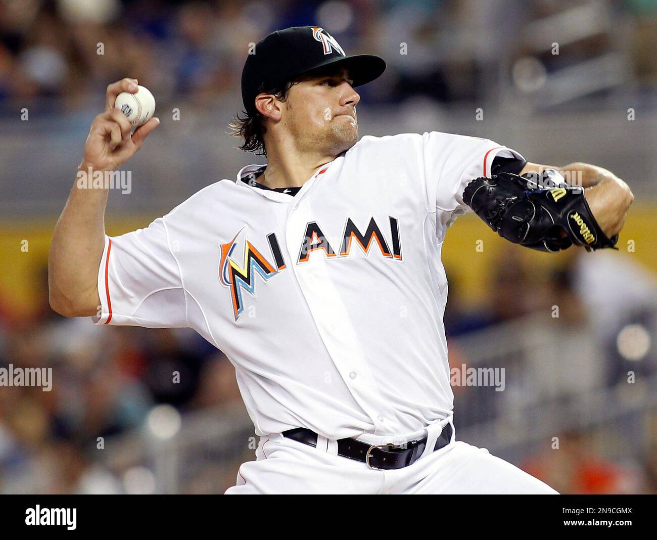 Miami Marlins pitcher Nathan Eovaldi throws against the San Diego ...
